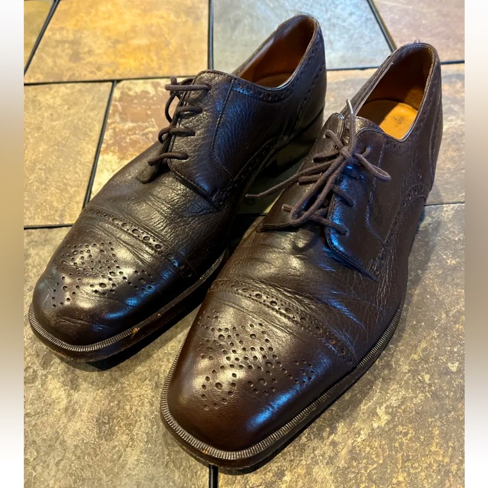 Bally Bamford Brown Shoes Calf Leather Derby Brogues … - Gem